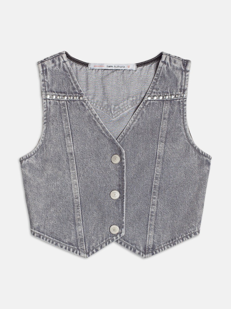 Colete Denim com Tachas