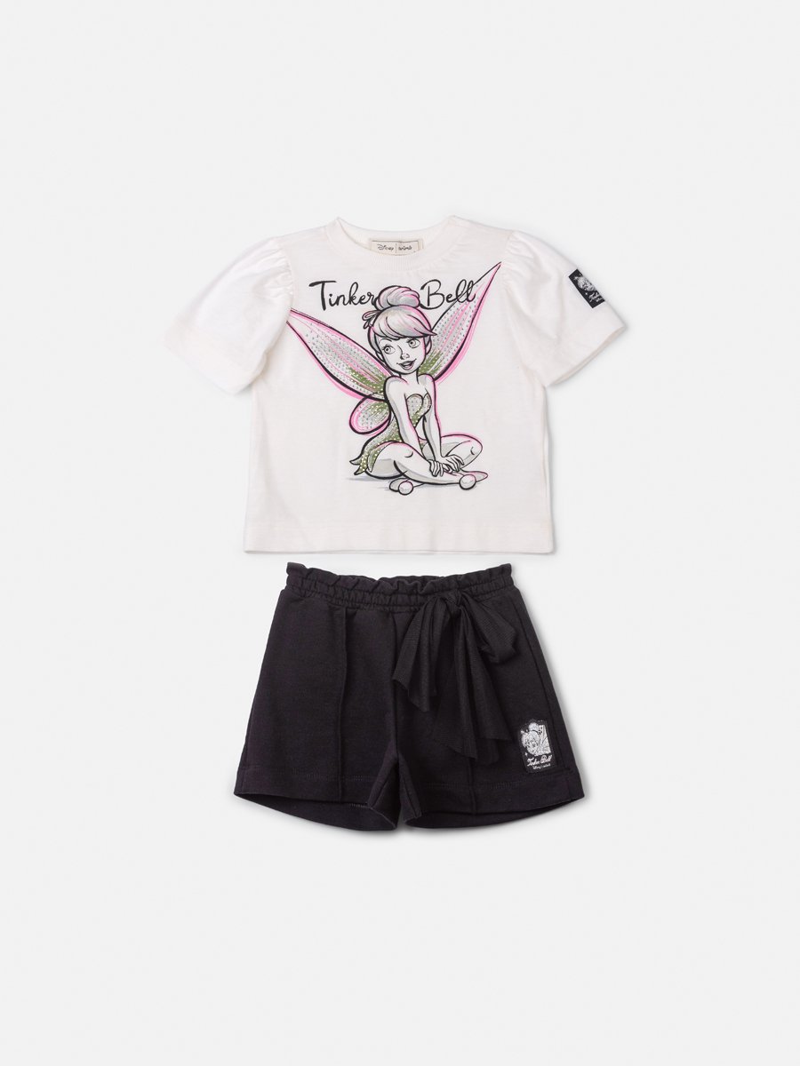 Conjunto Infantil Menina Animê da Tinker Bell com Laço de Tule e Strass