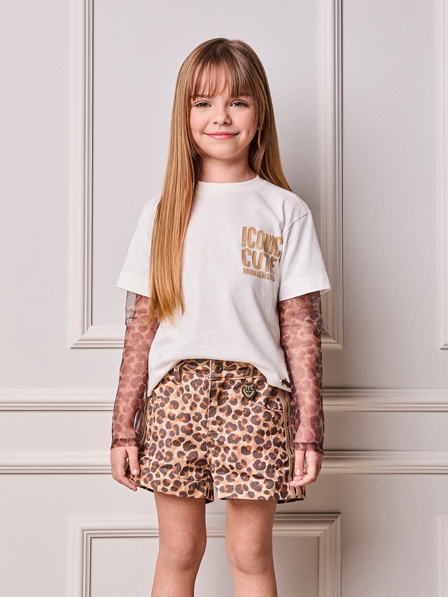 Blusa Infantil Menina Animê com de Tule Animal Print da Minnie