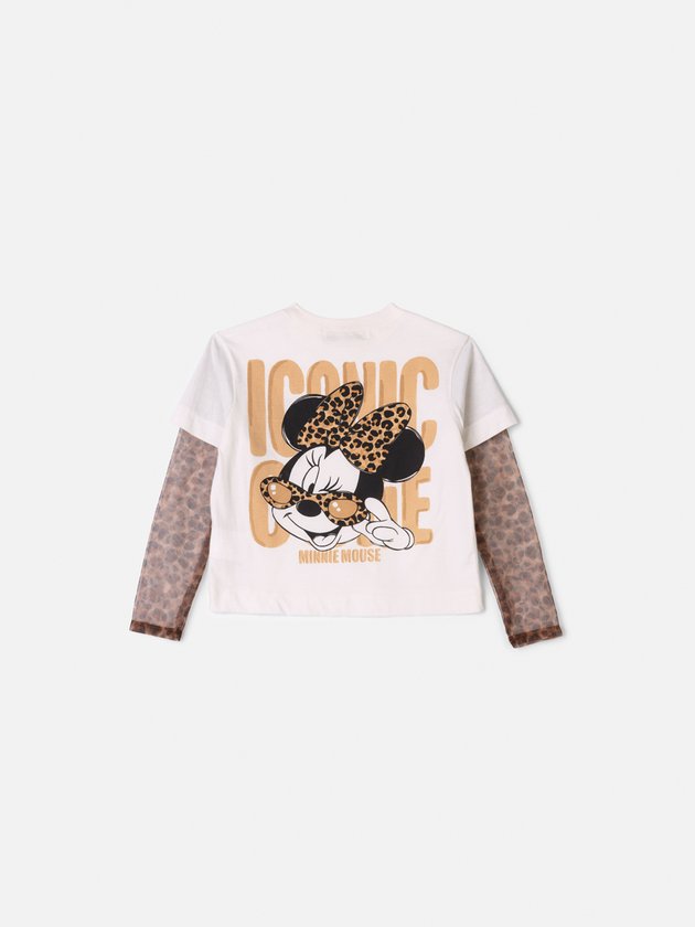 Blusa Infantil Menina Animê com de Tule Animal Print da Minnie